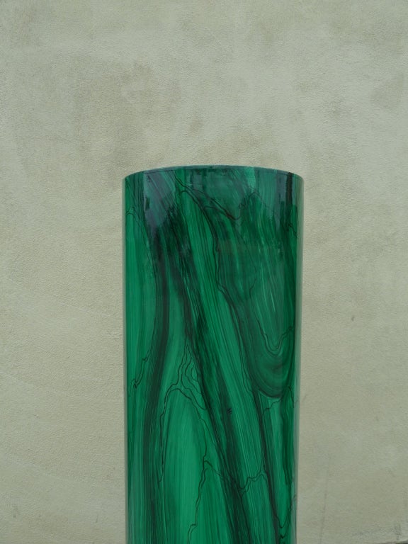Mid-Century Dramatic Malachite Finish Columns, Pair at 1stDibs