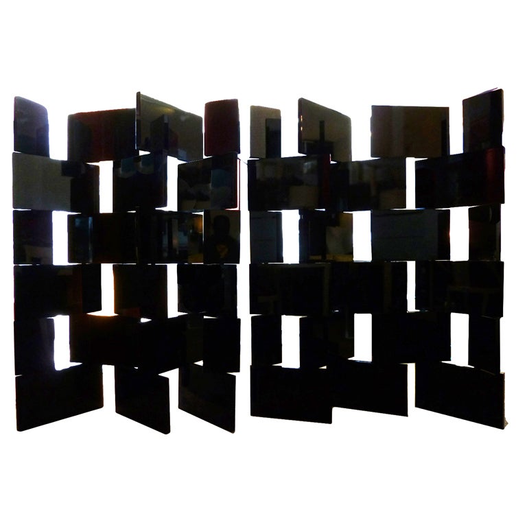 Pair of Black Lacquer Folding"Block" Screens at 1stDibs