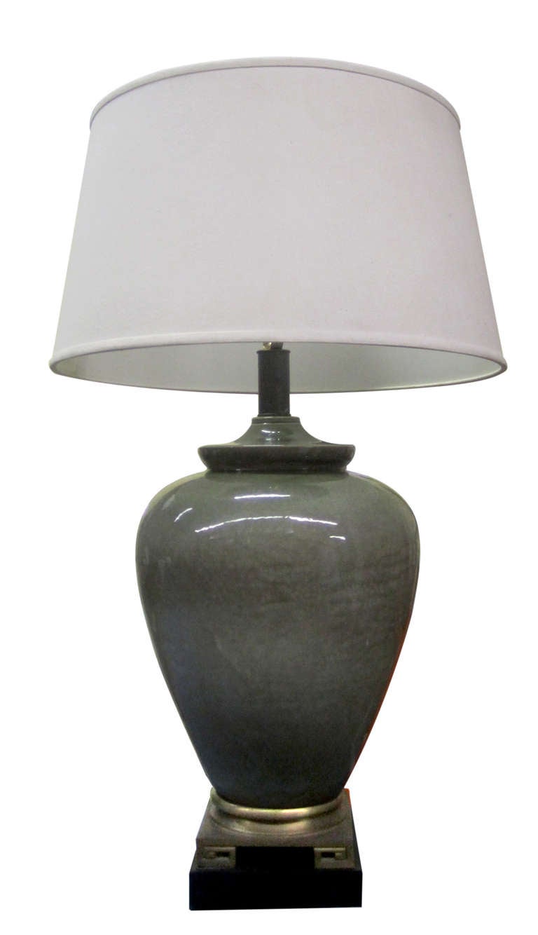 Bronze Base Ceramic Table Lamp in the Manner of James Mont at 1stDibs