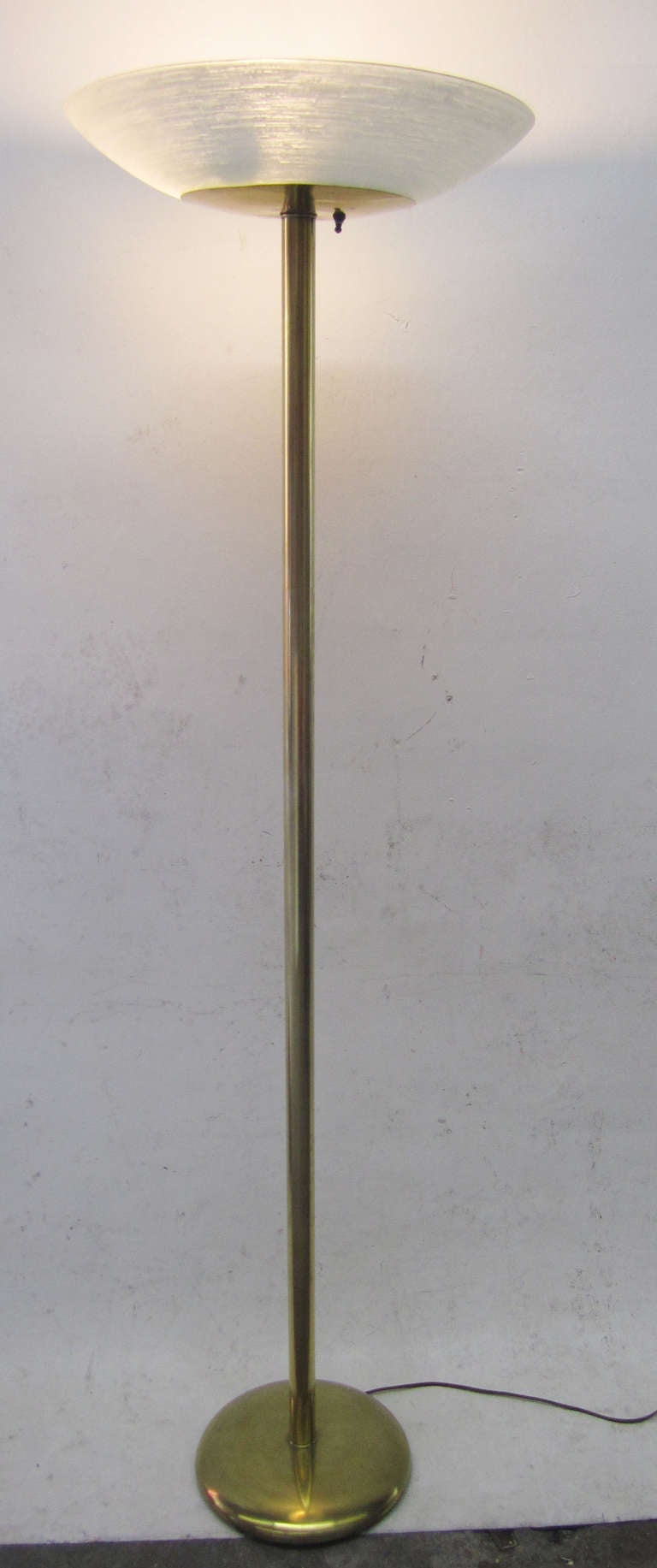 Mid-Century Modern Brass and Frosted Glass Torchiere at 1stDibs