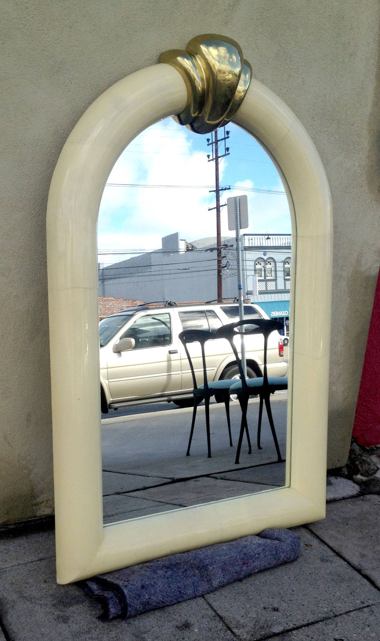 1970s Goat Skin and Brass Mirror by Karl Springer at 1stDibs