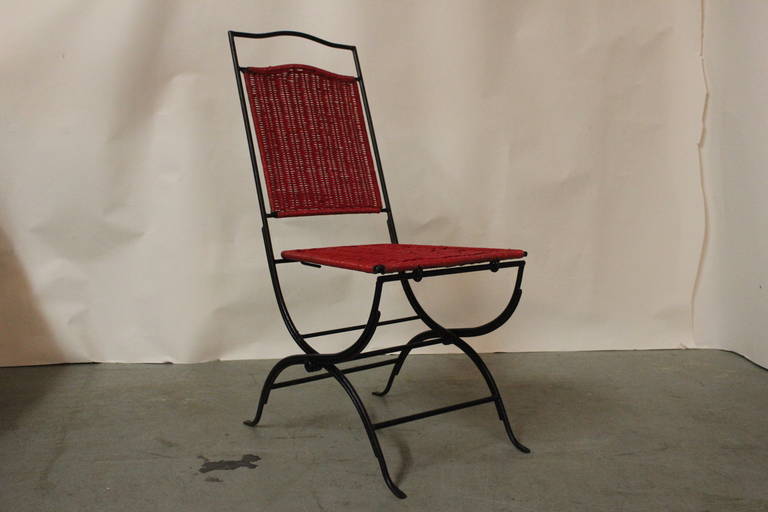 Set of 4 Red Wicker chairs with Black Iron Frames , Folding Chairs For ...