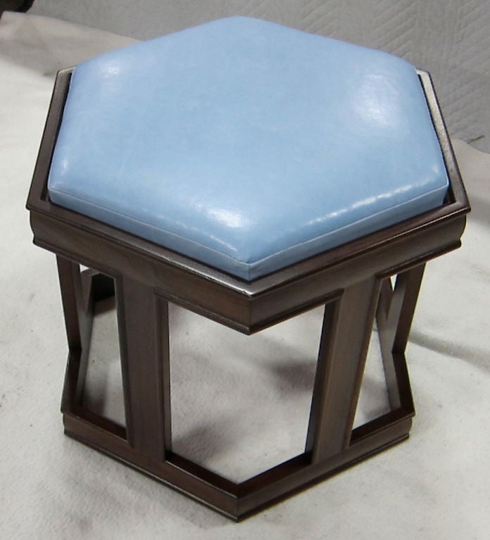 Hexagonal Walnut Bench with Leather Seat For Sale at 1stDibs