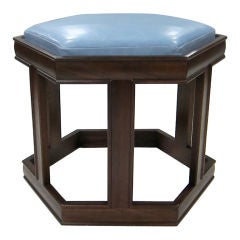 Hexagonal Walnut Bench with Leather Seat For Sale at 1stDibs