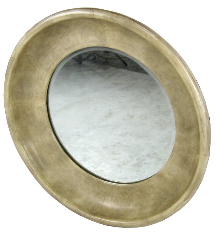 Large Scale Parchment Clad Concave Frame Mirror For Sale at 1stDibs