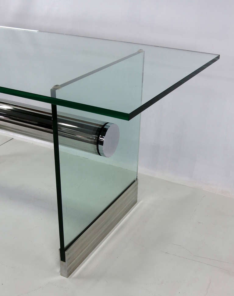 Chrome and Glass Dining Table / Writing Desk by Pace at 1stDibs