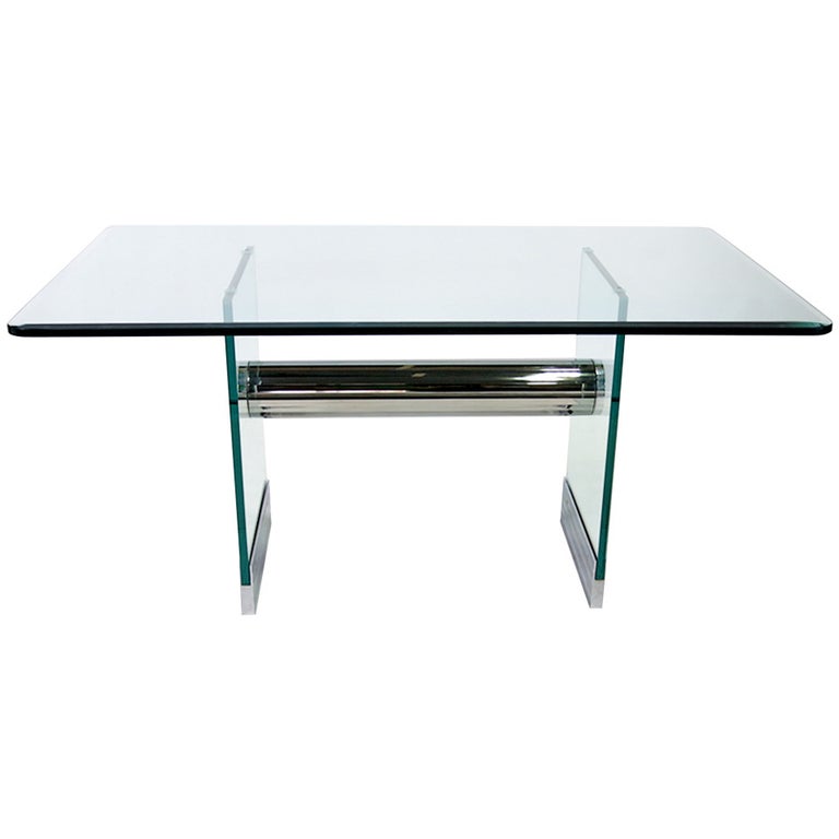 Chrome and Glass Writing Desk by Pace at 1stDibs