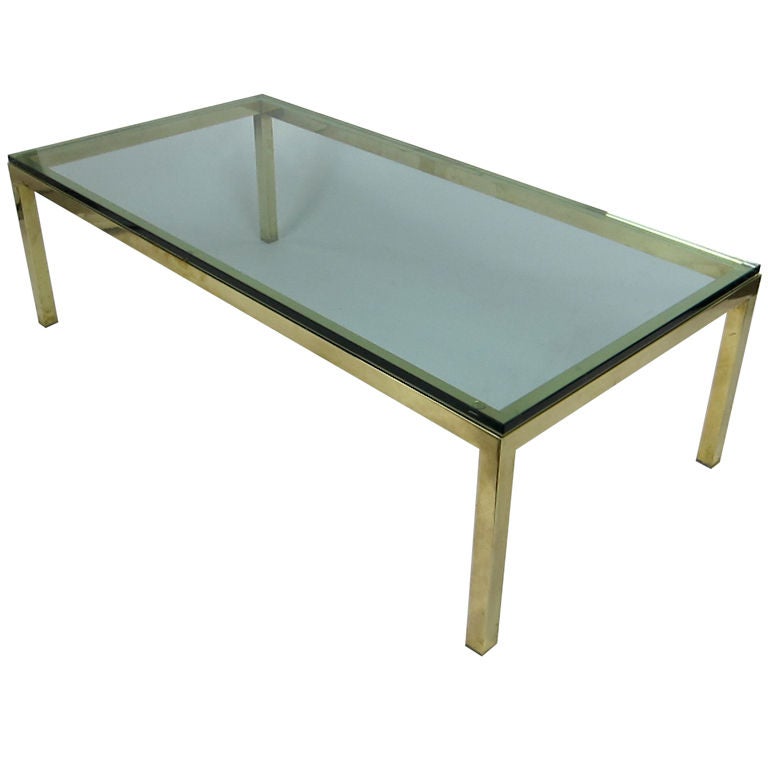 Large Brass Parsons Style Modernist Coffee Table at 1stDibs