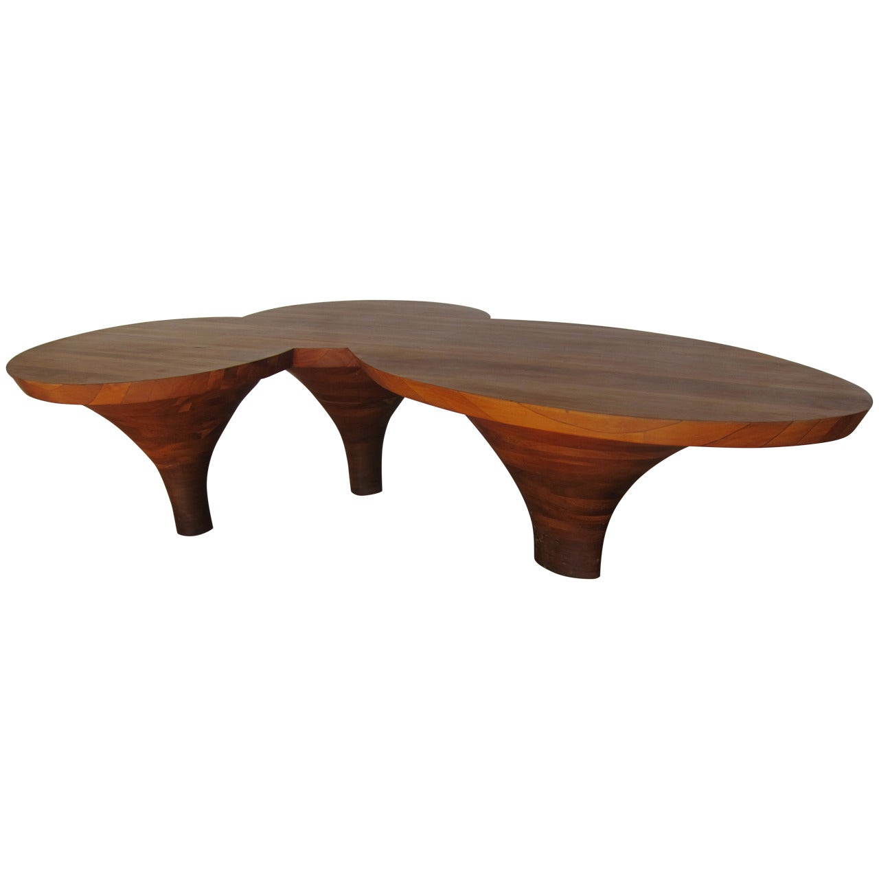 Sculptural Stack Laminated Walnut Coffee Table at 1stDibs