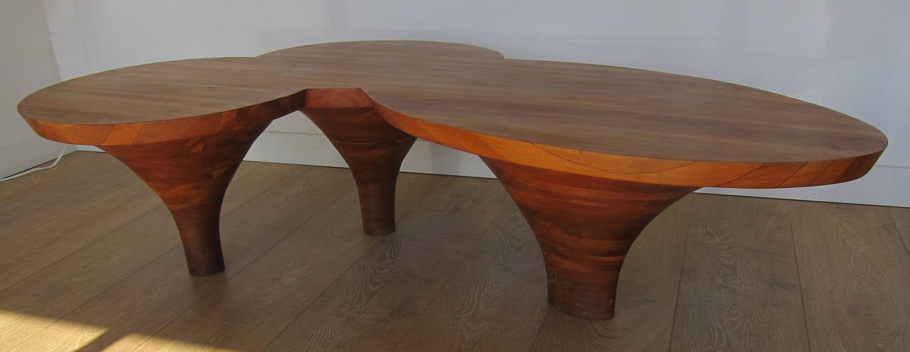 Sculptural Stack Laminated Walnut Coffee Table at 1stDibs