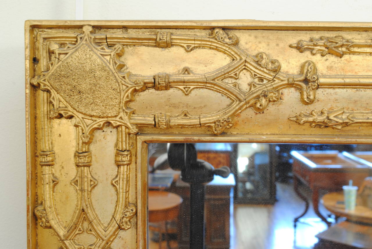 French Neo-Gothic Giltwood and Gilt Gesso Mirror at 1stDibs