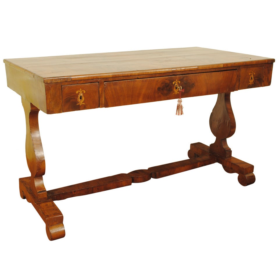 A Roman Neoclassic 19th Century Walnut 3-Drawer Desk at 1stDibs