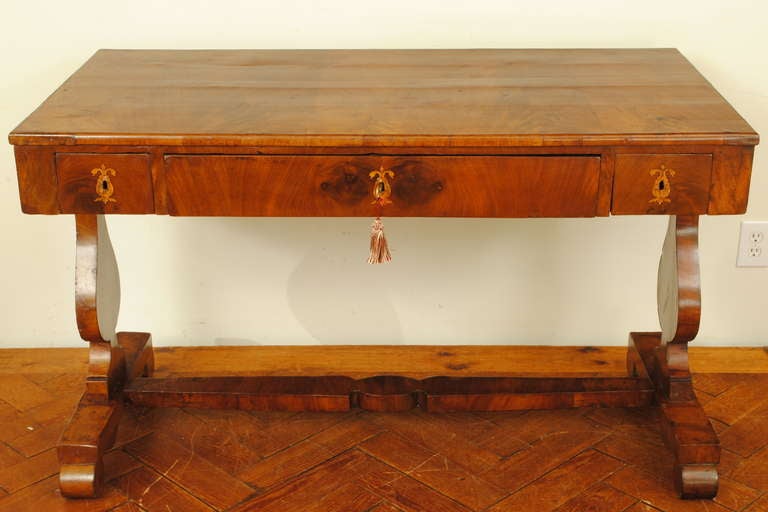 A Roman Neoclassic 19th Century Walnut 3-Drawer Desk at 1stDibs