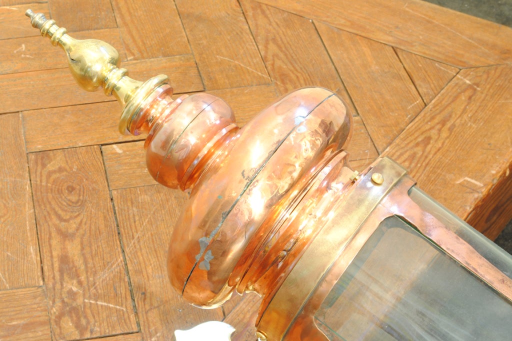 19th Century American Copper and Brass Gas Lantern Sconce at 1stDibs