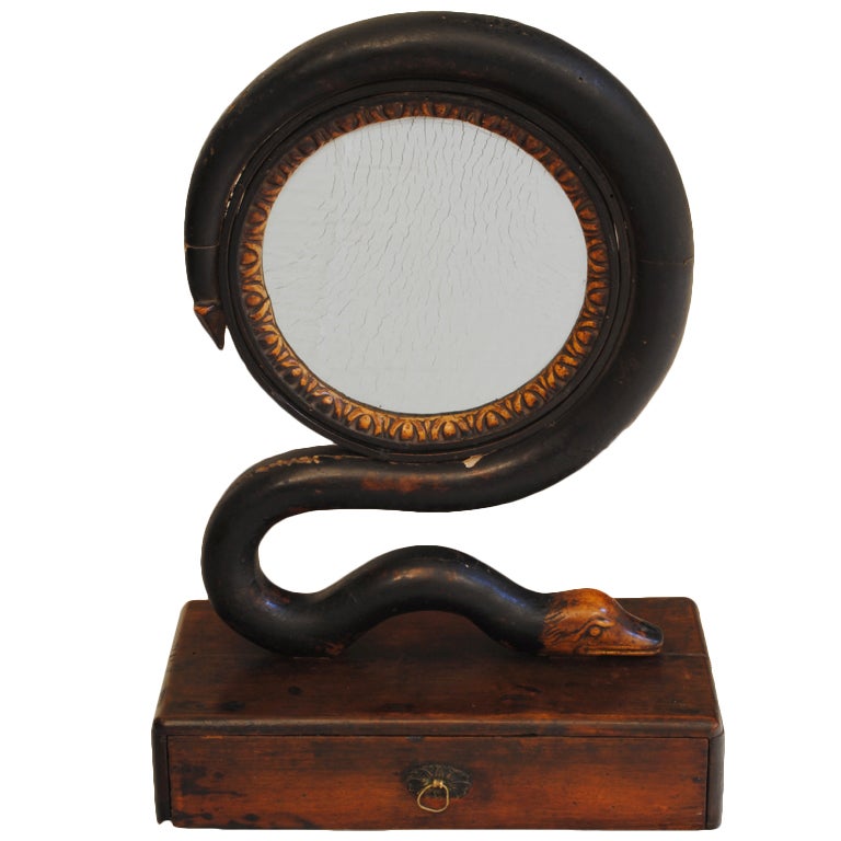 A Regency Walnut, Ebonized, and Giltwood Serpent Form Mirror at 1stDibs