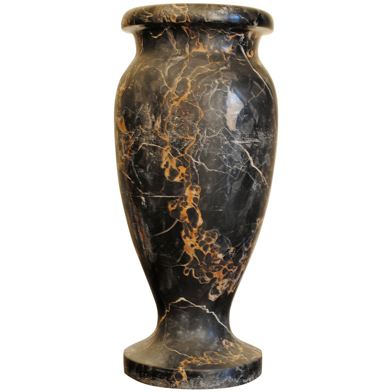 Italian Art Deco Period Large Solid Portoro Marble Urn For Sale at 1stdibs