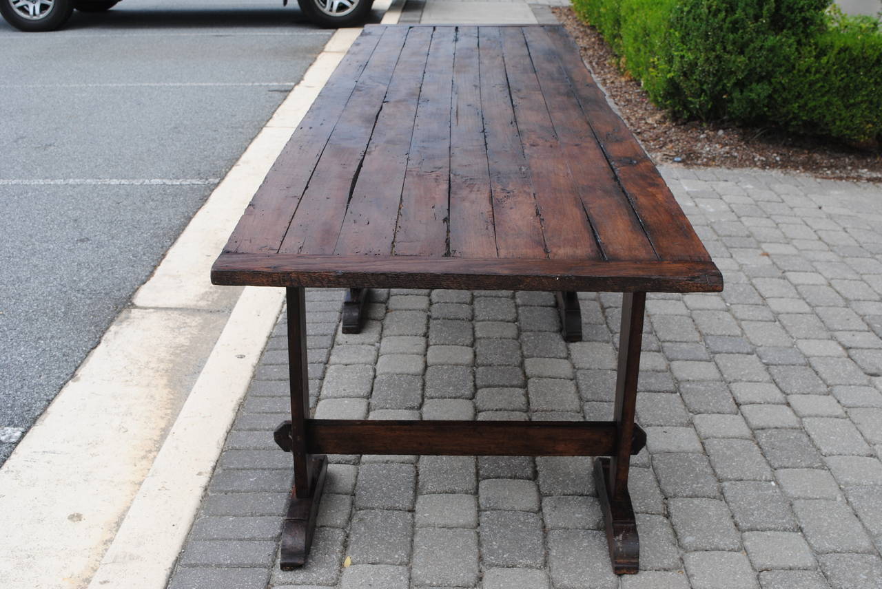 French Stained Pinewood Large Triple Trestle Dining Table at 1stDibs