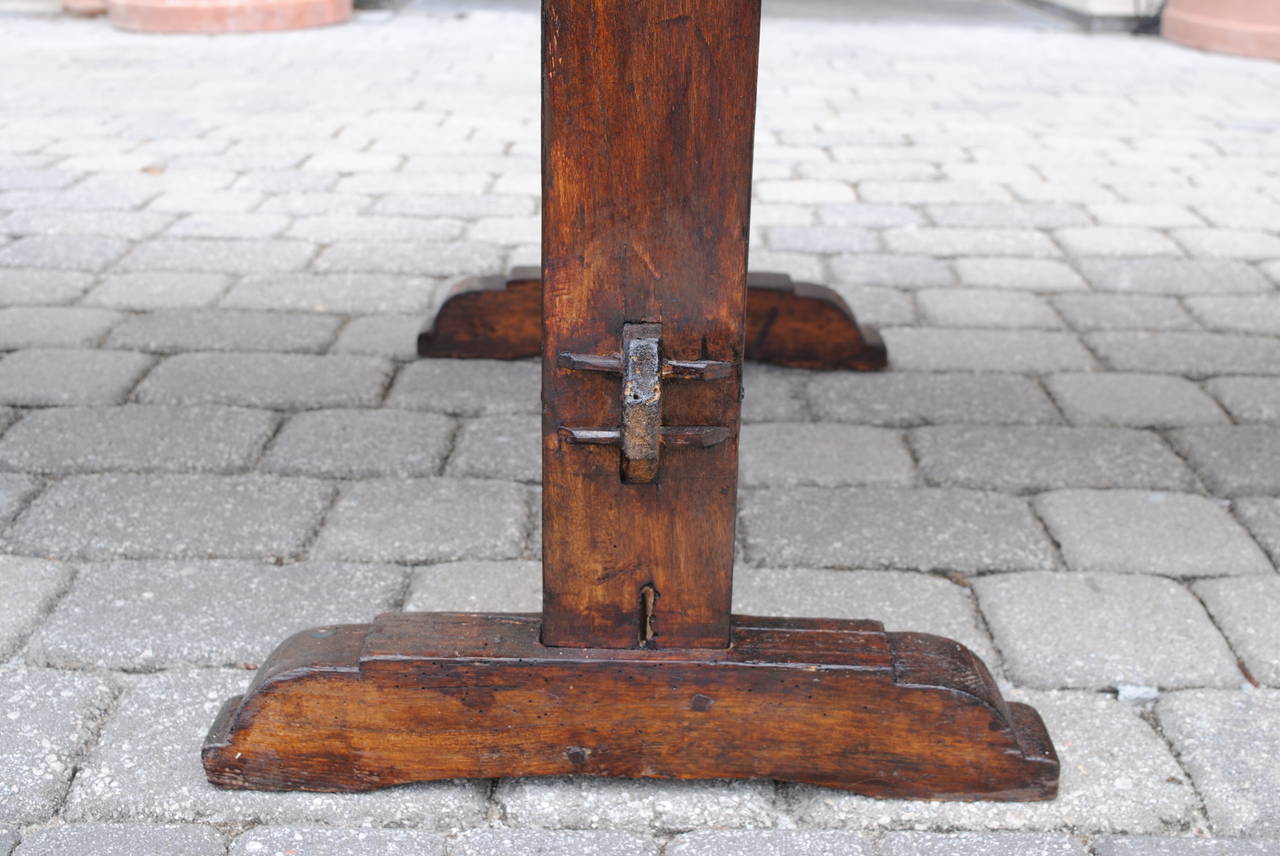 French Stained Pinewood Large Triple Trestle Dining Table at 1stDibs