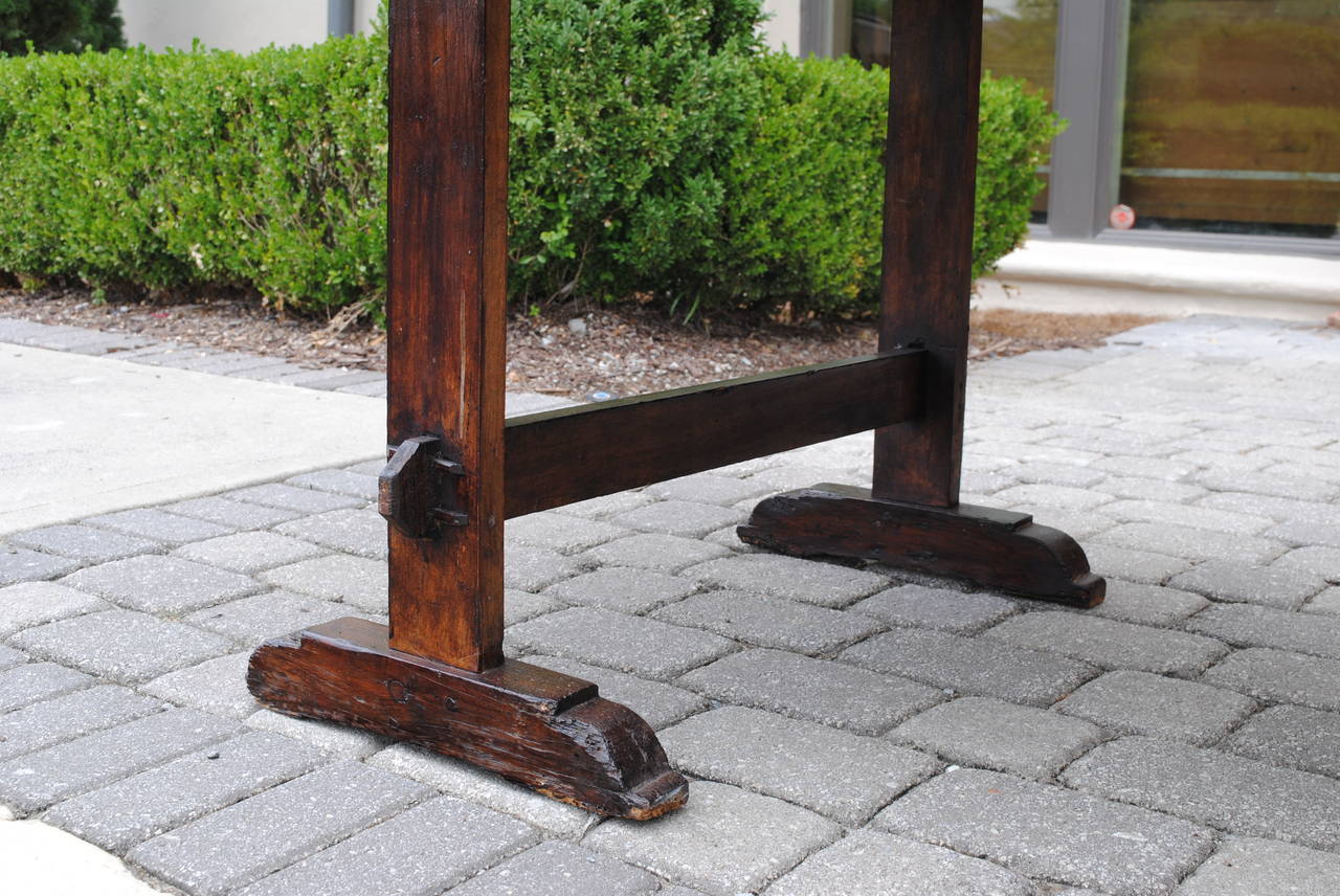 French Stained Pinewood Large Triple Trestle Dining Table at 1stDibs