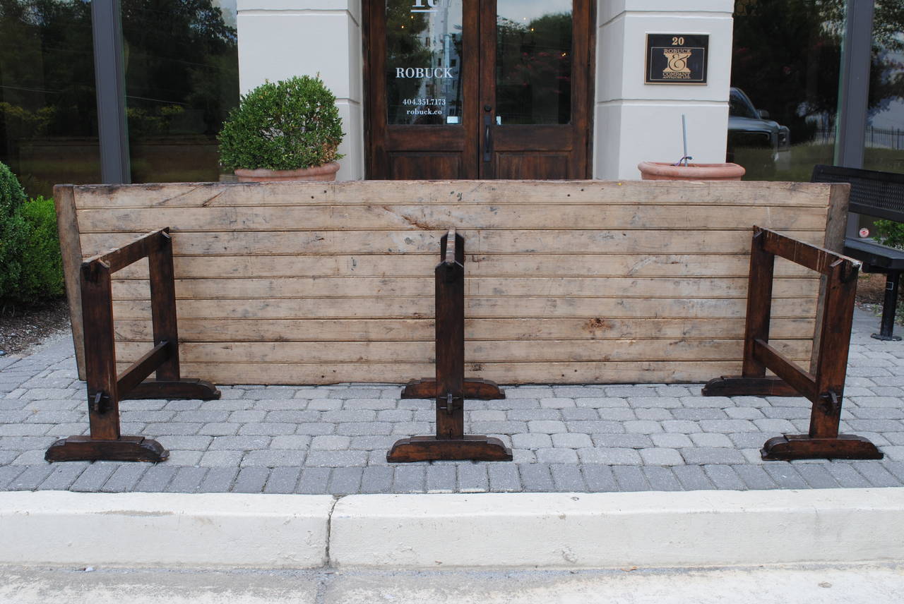 French Stained Pinewood Large Triple Trestle Dining Table at 1stDibs