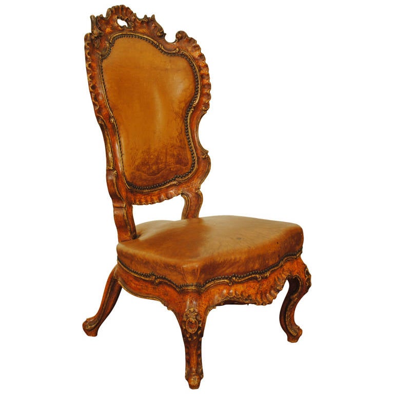 Italian Rococo Style Grotto Chair Upholstered in Leather at 1stDibs