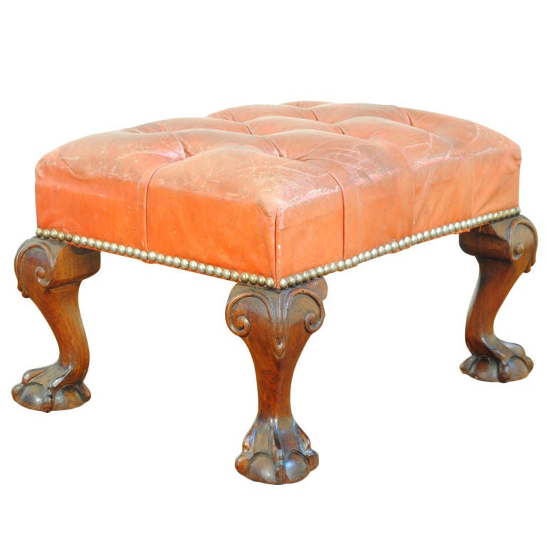 An English Georgian Style Walnut and Leather Upholstered Stool at 1stDibs