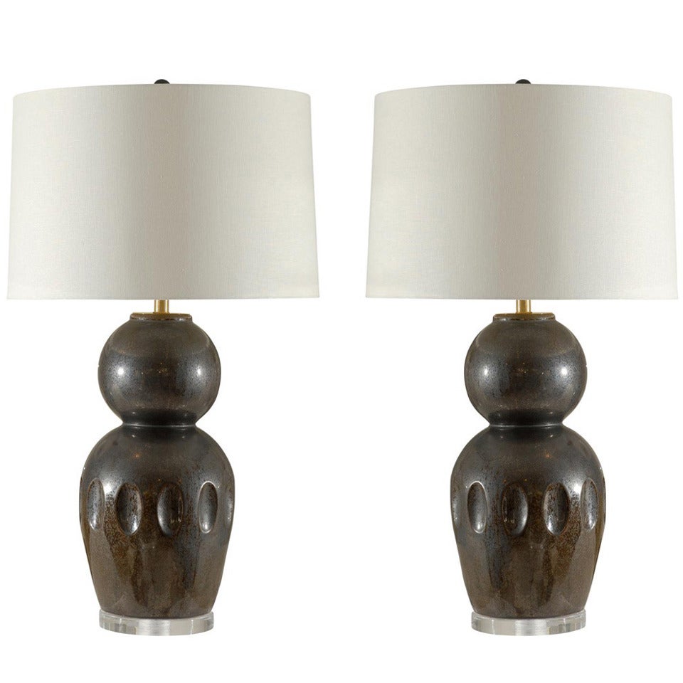 Pair of Gunmetal Lamps For Sale at 1stDibs