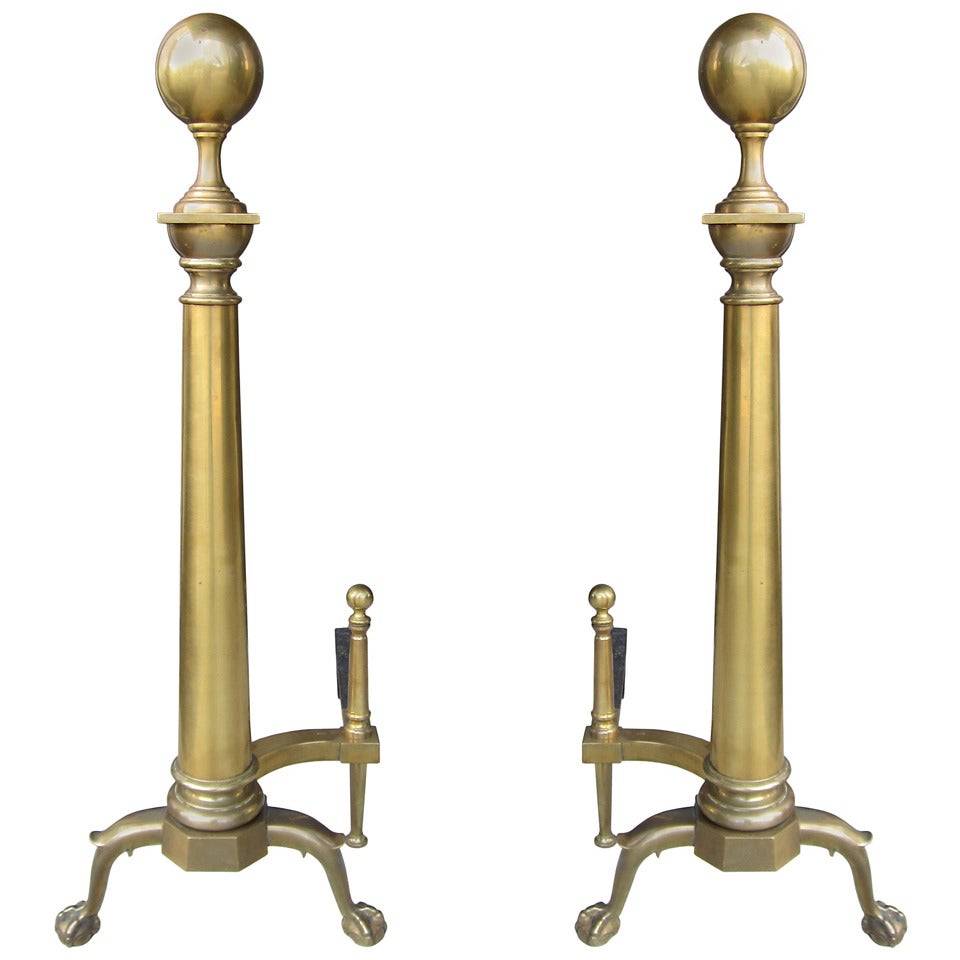 Samuel Yellin Style Pair of 20th Century Jumbo Iron Andirons with ...