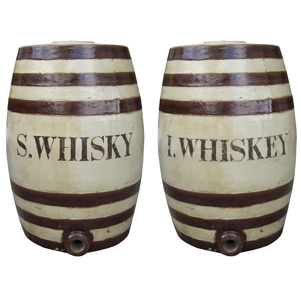 Pair Of 19thc English Ceramic Whiskey Barrels at 1stDibs