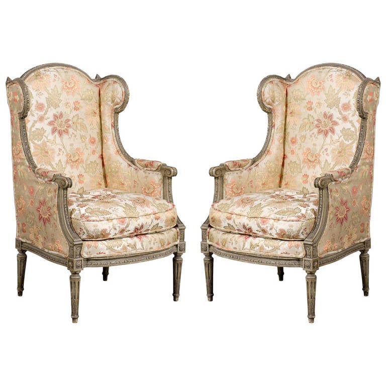 Pair of 19th Century French Wing Chairs at 1stDibs
