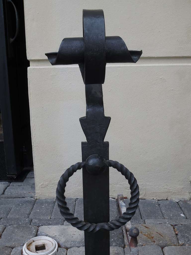 American Arts and Crafts Large Wrought Iron Andirons, circa 1900 at 1stDibs