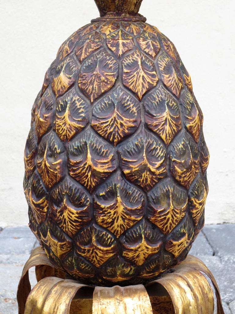 Pair of Italian Gilt Metal Pineapple Lamps by S. Salvadori, Stamped at ...