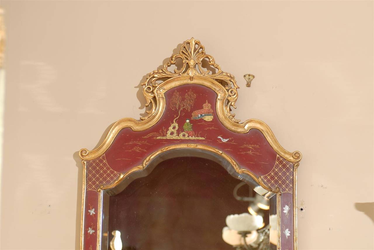 Queen Anne Style Red Chinoiserie Mirror at 1stDibs