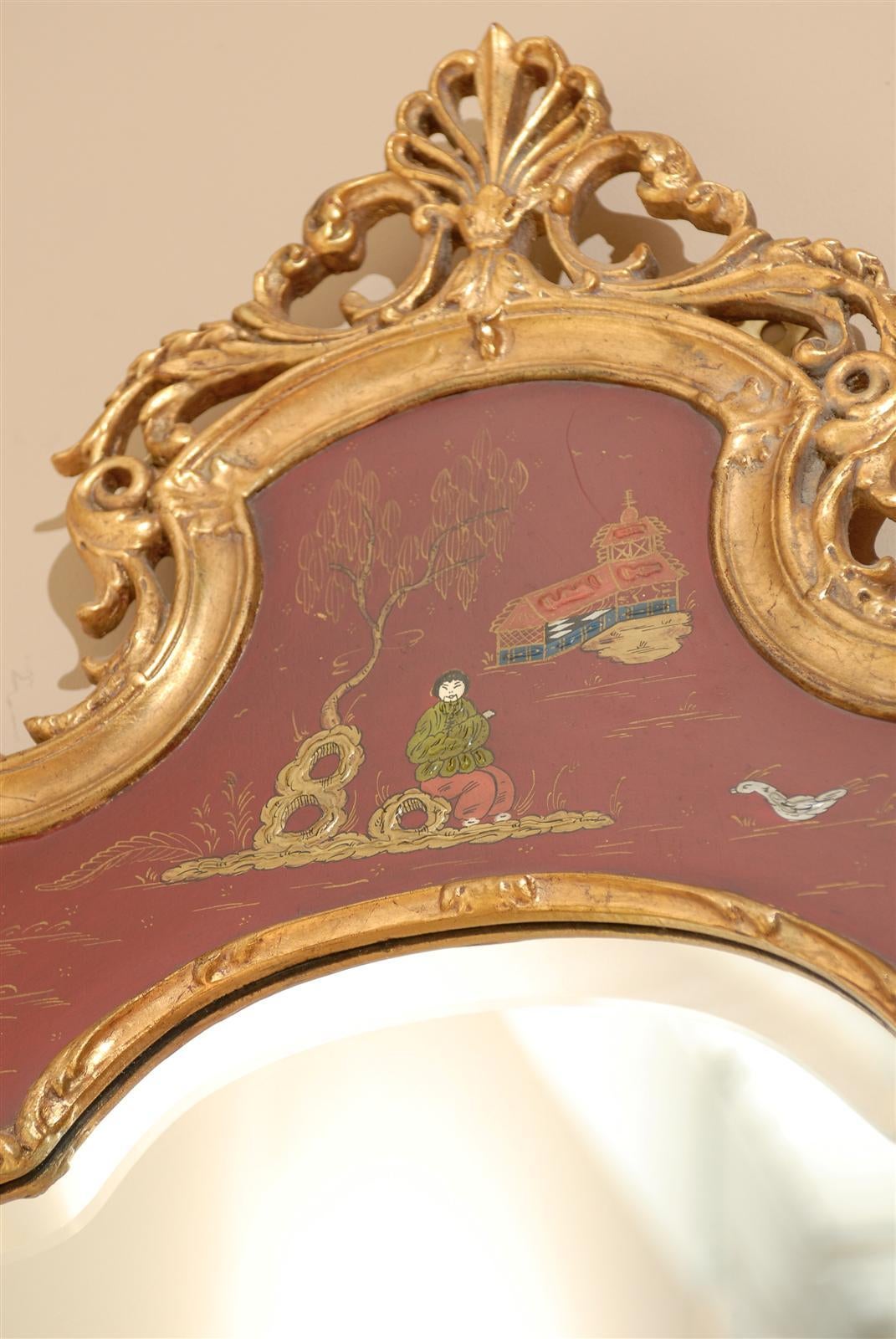 Queen Anne Style Red Chinoiserie Mirror at 1stDibs