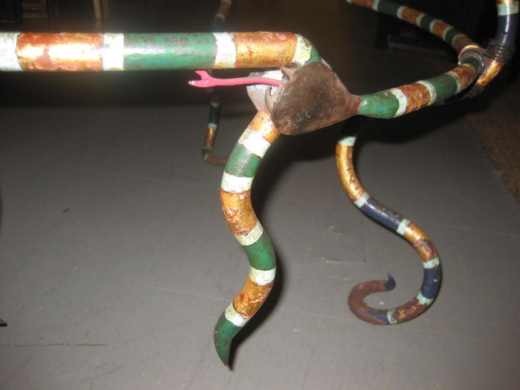 Antique hand Wrought Painted Snake table For Sale at 1stDibs