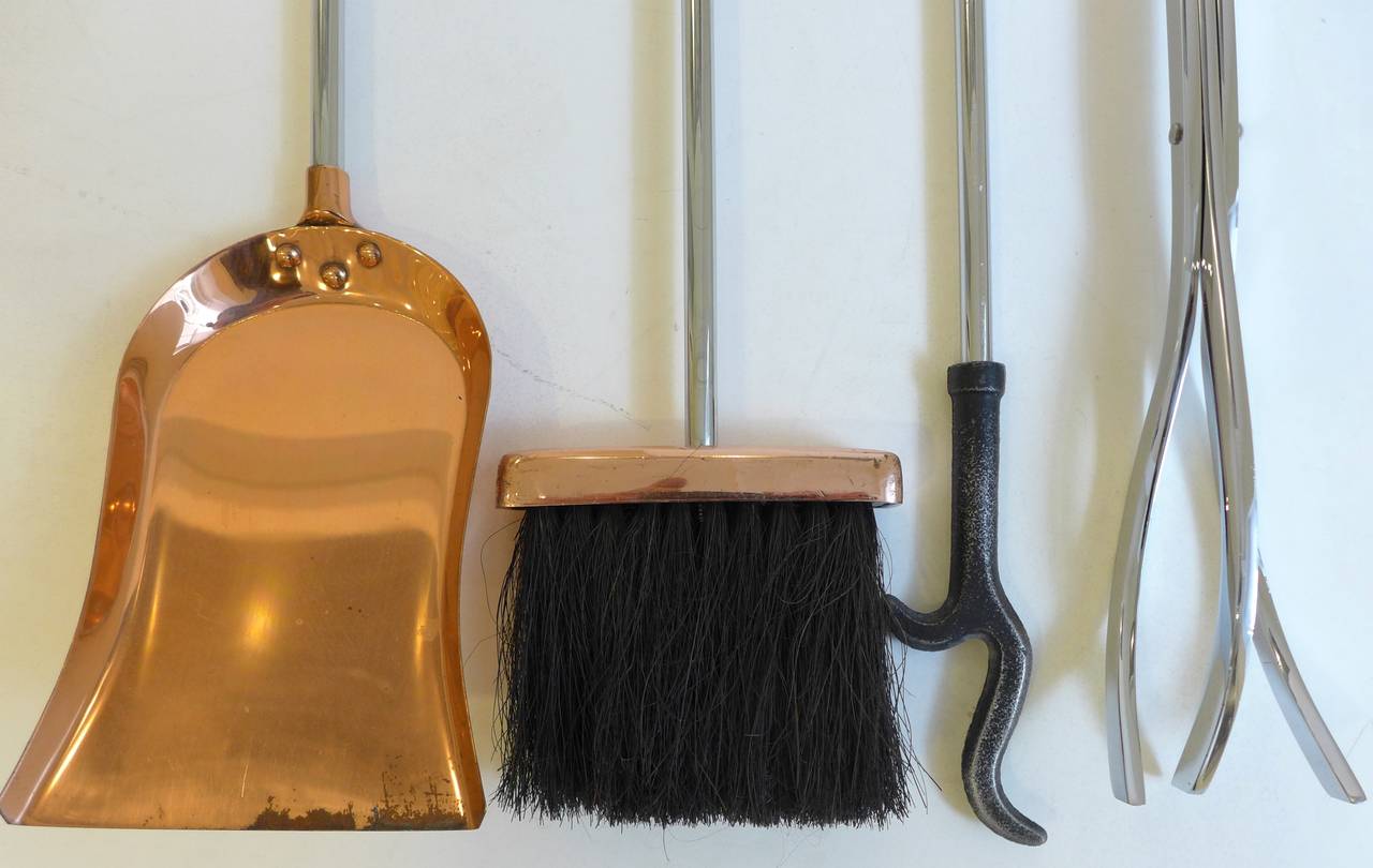 Copper and Steel Fireplace Tool Set at 1stDibs