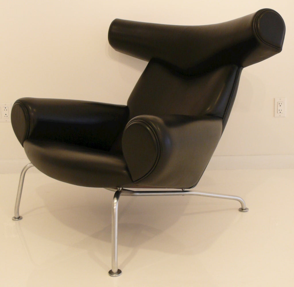 Hans Wegner "Ox" Chair in Black Leather at 1stDibs