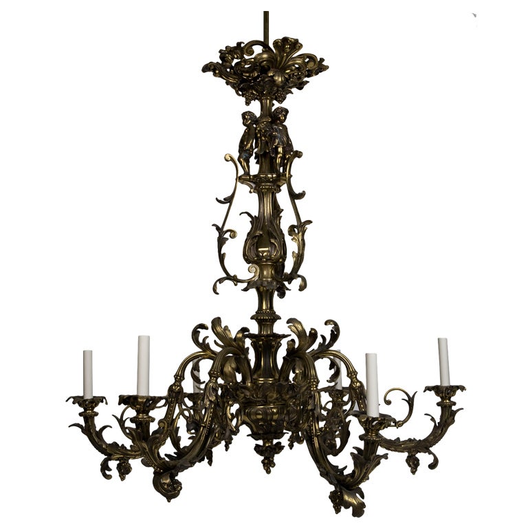 Rococo Gold Bronze Oil Lamp Chandelier, France, 1880 For Sale at 1stDibs