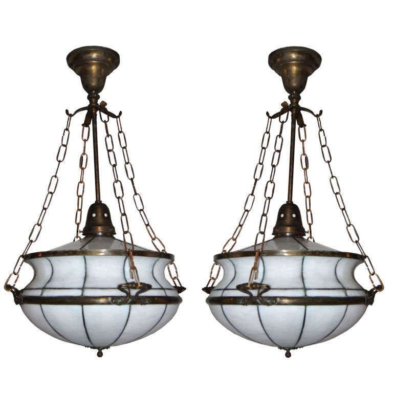 Large Gilt Metal Light Fixture with Glass Insets For Sale at 1stDibs