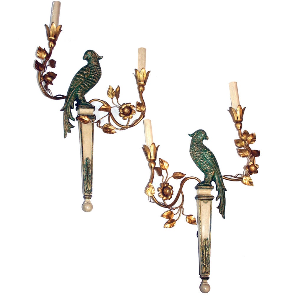 Carved Wood Parrot Sconces at 1stDibs
