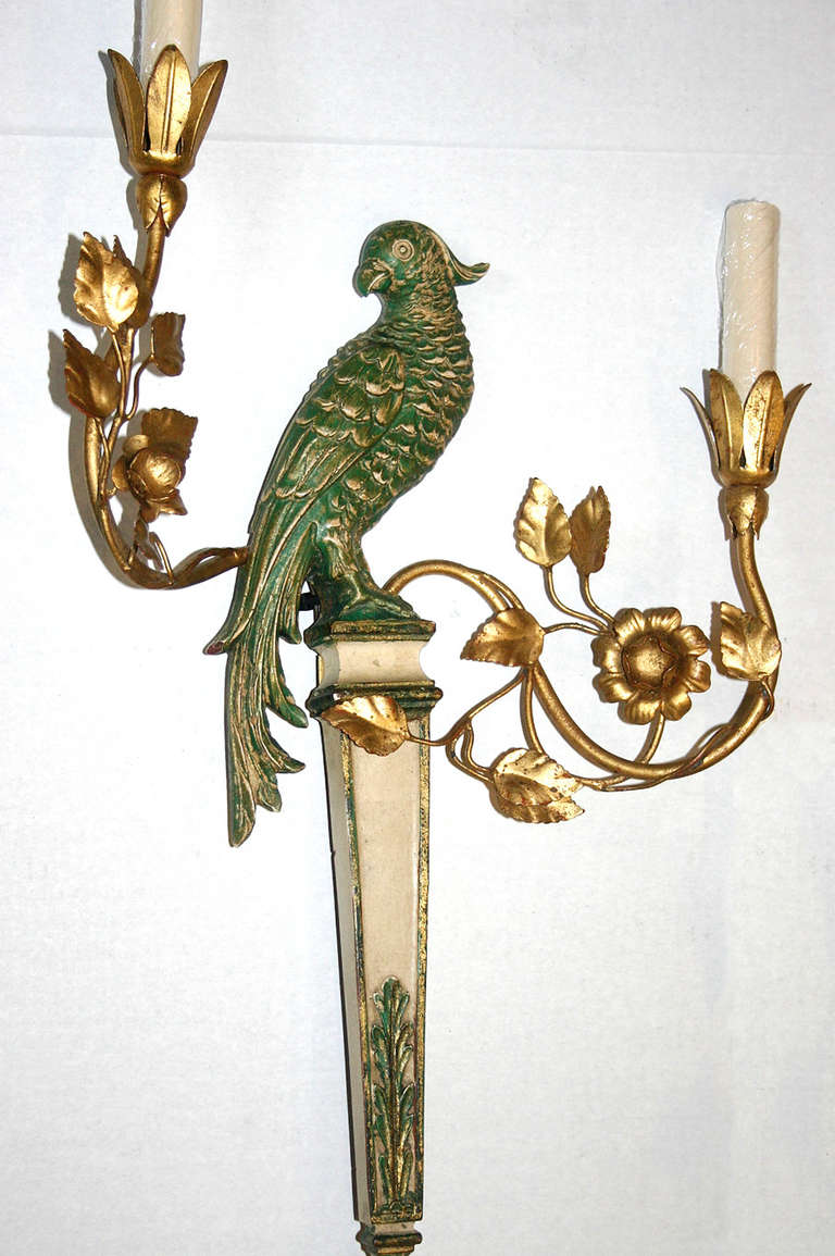 Carved Wood Parrot Sconces at 1stDibs