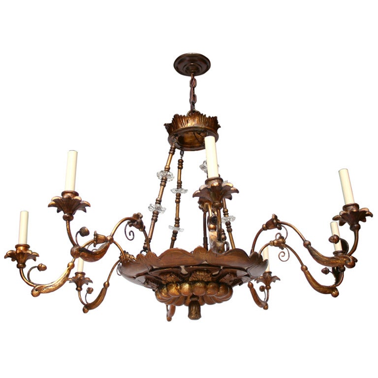 Large Scale Tuscan Chandelier Of Gilt Wood And Iron at 1stDibs