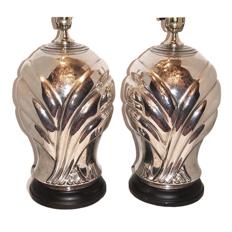 Pair of Round Mercury Lamps with Brown Accents with Chrome Base For ...