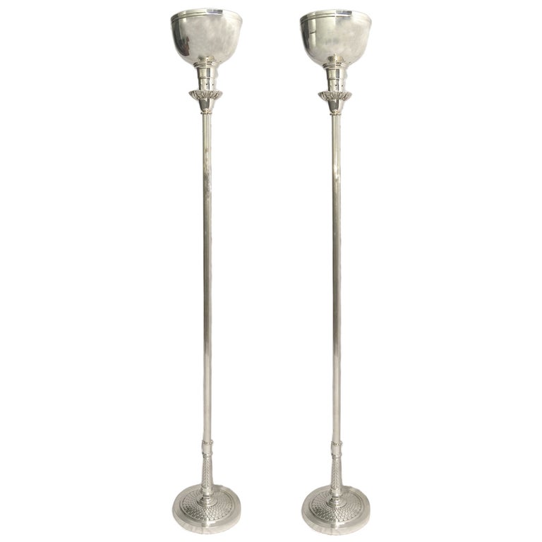 Pair of Silver Plated Torcheres For Sale at 1stDibs