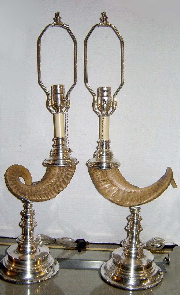 Silver Plated Horn Lamps For Sale at 1stDibs