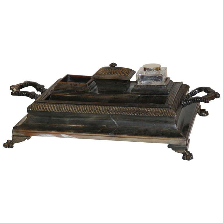 Early 19th Century Regency Period Gilt Metal Ink Stand at 1stDibs