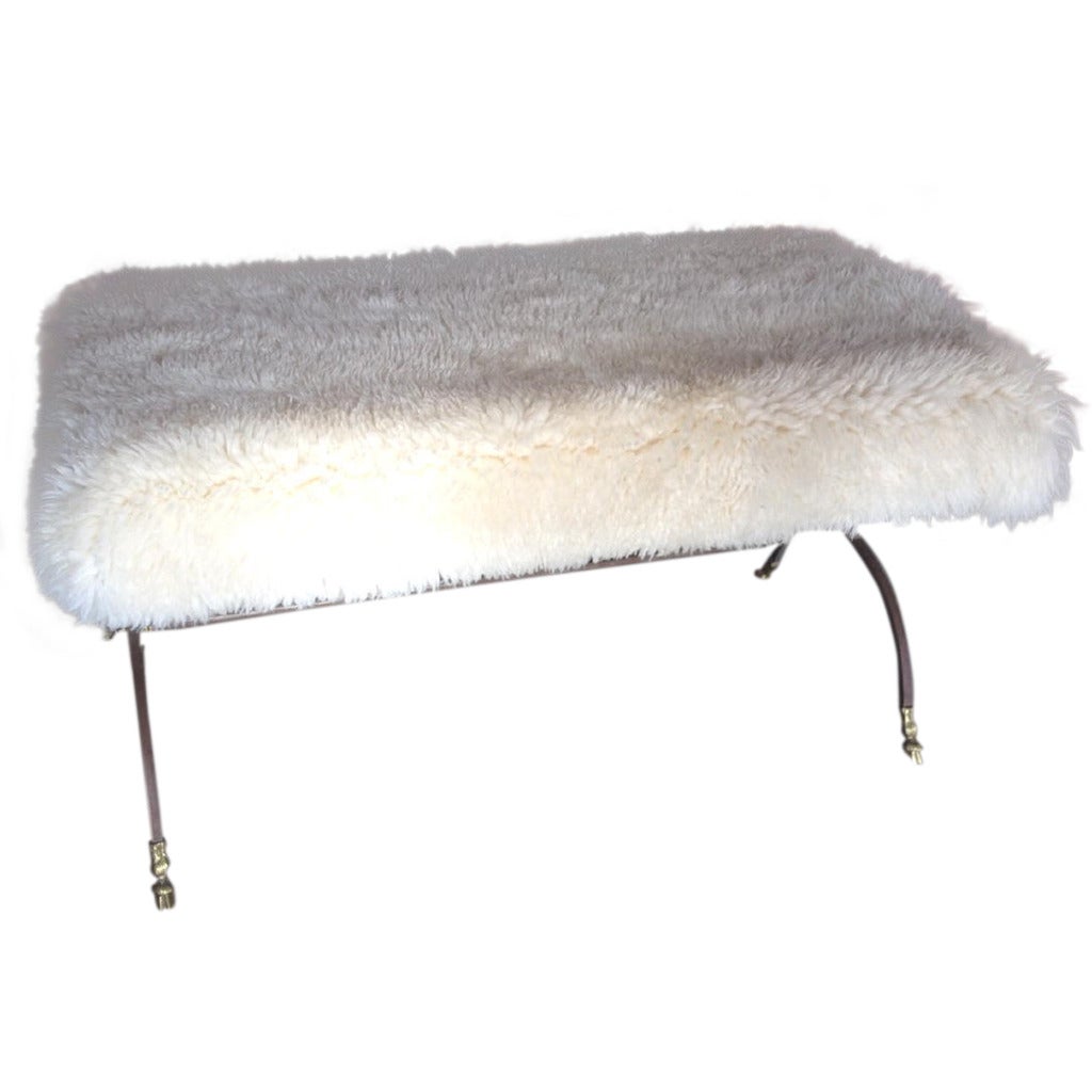 Mid-Century Sheepskin Bench For Sale at 1stDibs