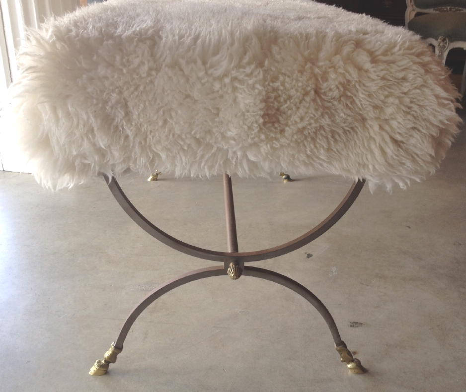 Mid-Century Sheepskin Bench For Sale at 1stDibs