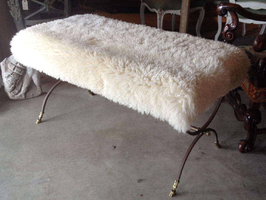 Mid-Century Sheepskin Bench For Sale at 1stDibs