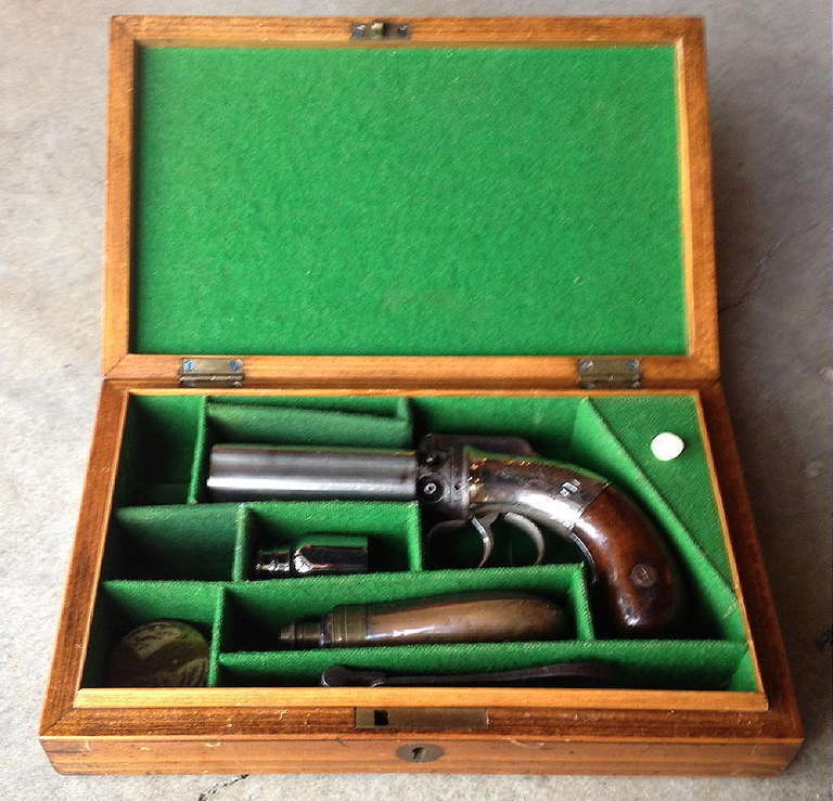 Steel Engraved Pepperbox Percussion Pistol at 1stDibs